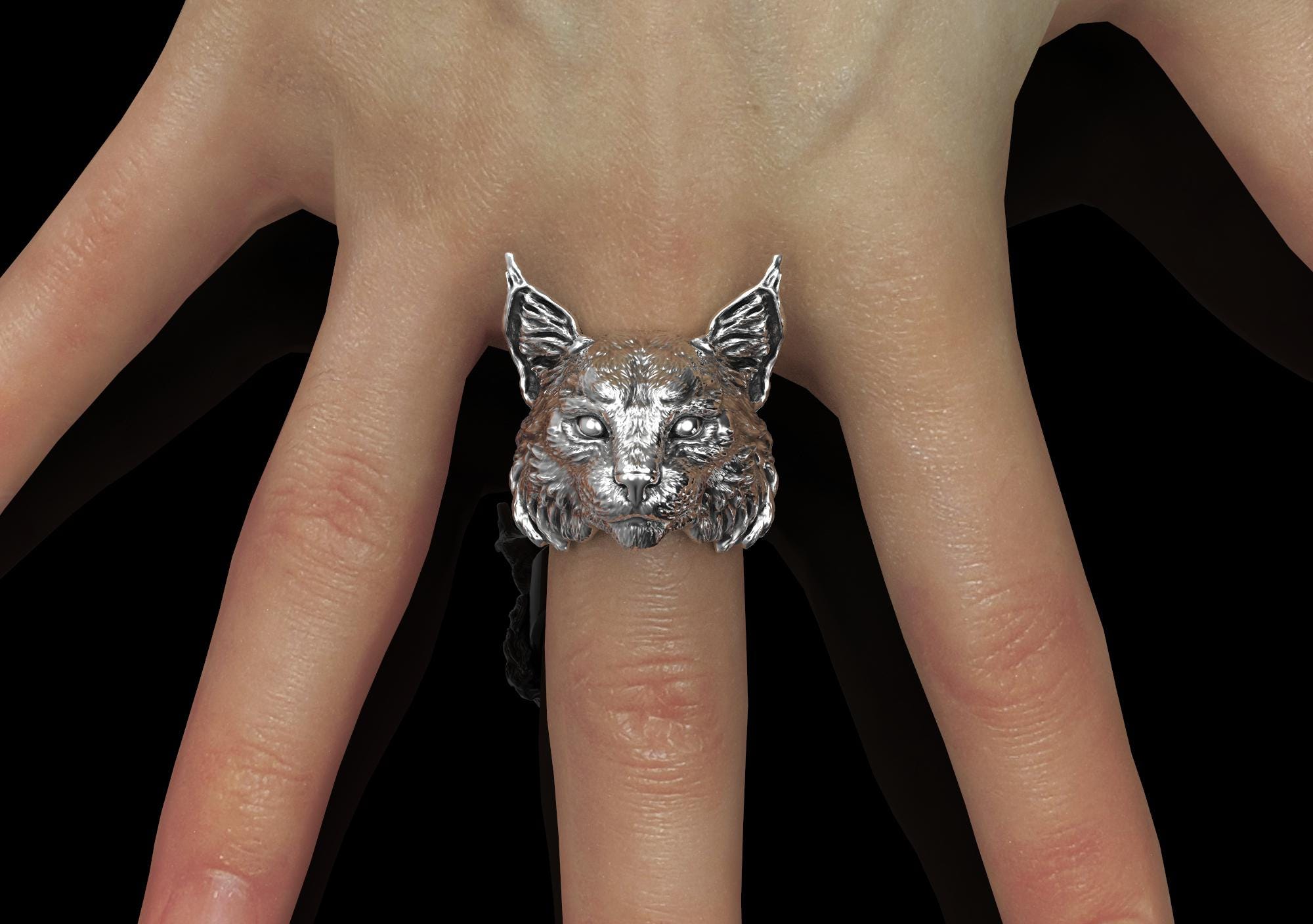 Sterling Silver Bobcat Head Ring, Animal Ring for Man, Bobcat Jewelry ...