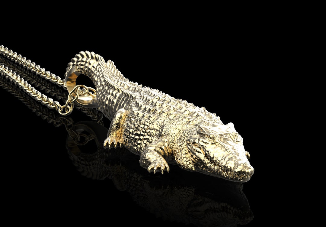 Bronze Alligator Pendant Necklace, Mans Large Alligator Necklace ...