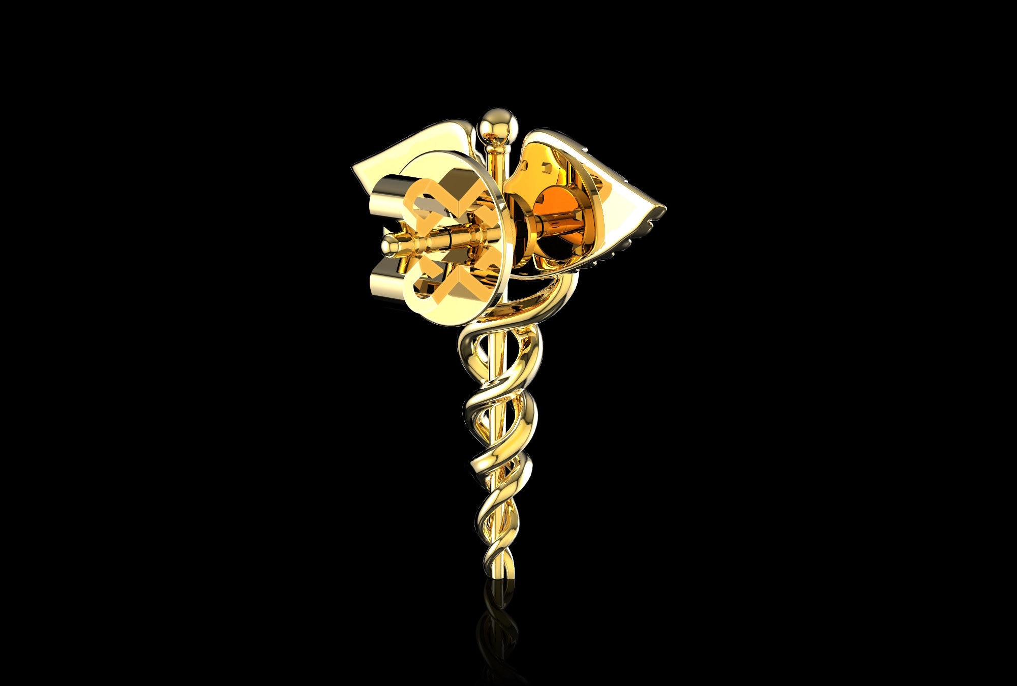 Yellow Gold Plated Caduceus Lapel Pin, Pharmacy Brooch, Gift for Doctor ...