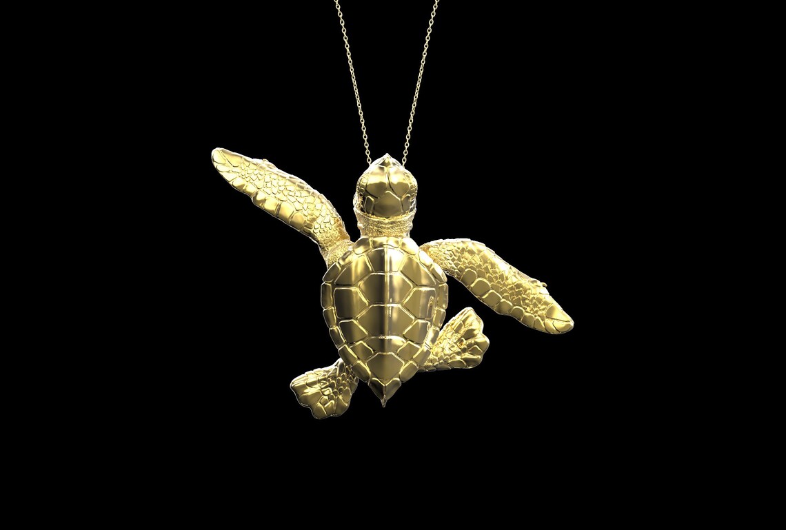 Yellow Gold Plated Sea Turtle Hatchling Necklace, Sealife Pendant, Baby ...