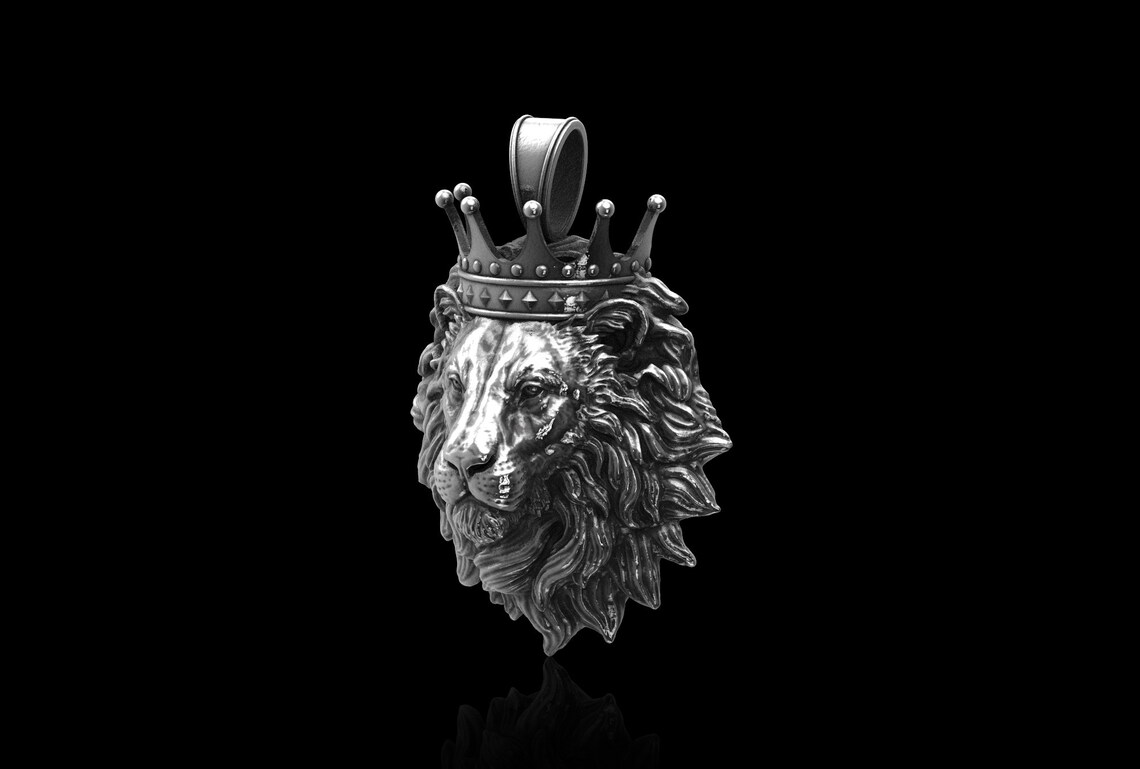 Sterling Silver Lion Pendant With Crown Crown Wearing Lion - Etsy