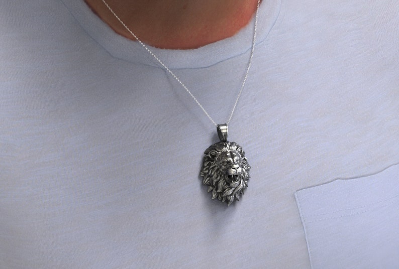 Sterling Silver Lion Men Pendant Necklace Angry Lionroaring | Etsy