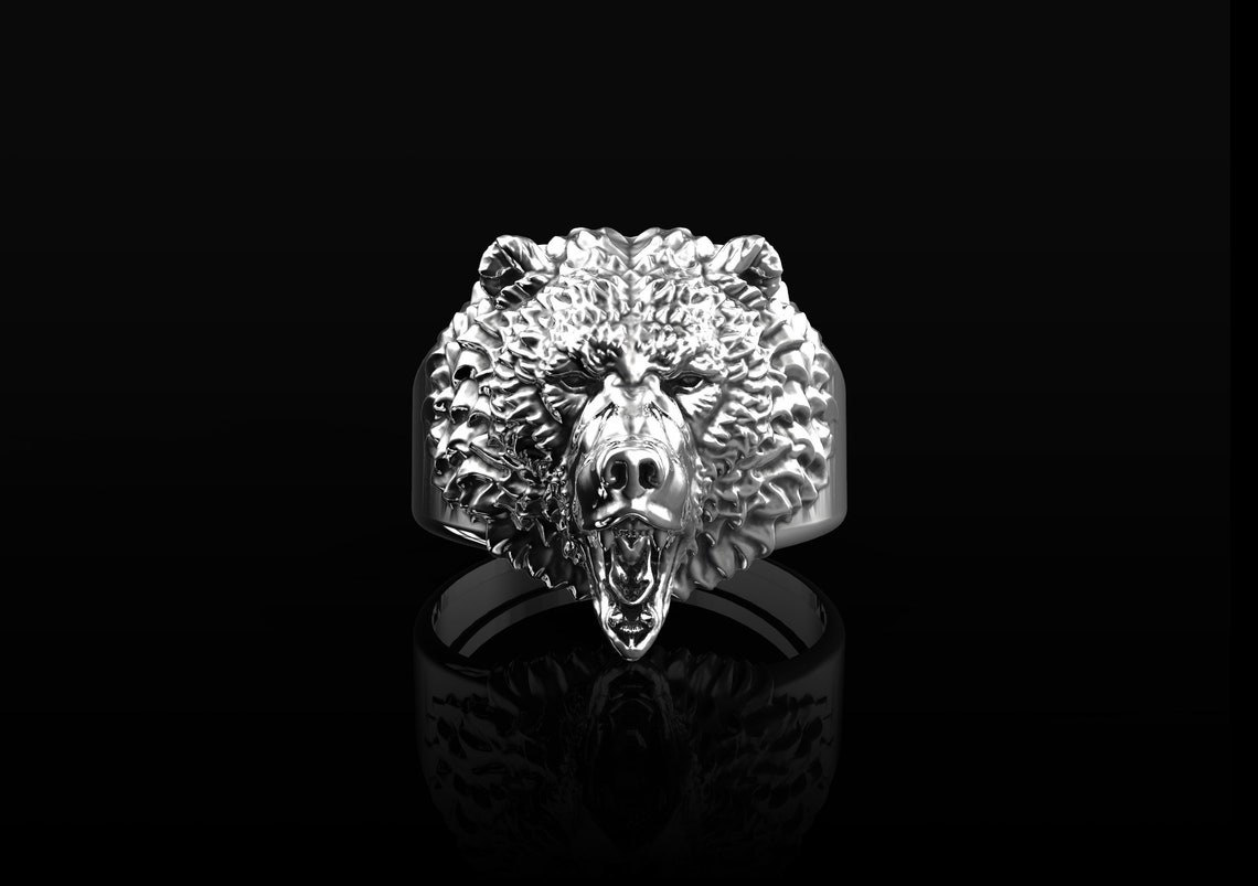 Bear Ring Silver Bear Ring Grizzly Bear Ring Bear Men Ring - Etsy