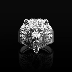 Bear Ring, Silver Bear Ring, Grizzly Bear Ring, Bear Men Ring, Mens ...