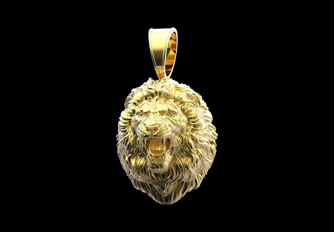 Personalized 18K Gold Plated Angry Lion Pendant, Pendant for Thick ...