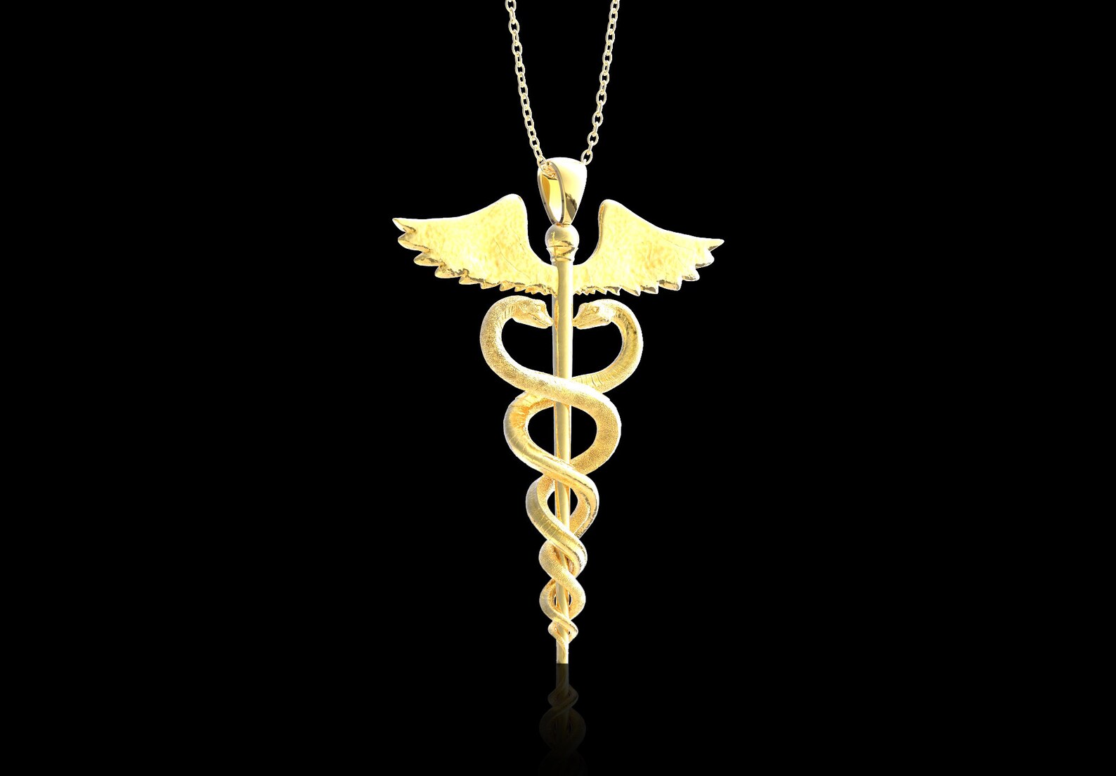 18K Gold Plated Caduceus Medicine Symbol Pendant, Medical Jewelry, Gift ...