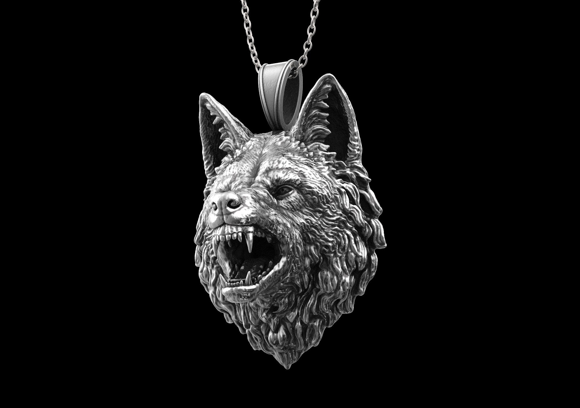 Sterling Silver Wolf Men Pendant Angry Wolf Pendant Wild - Etsy