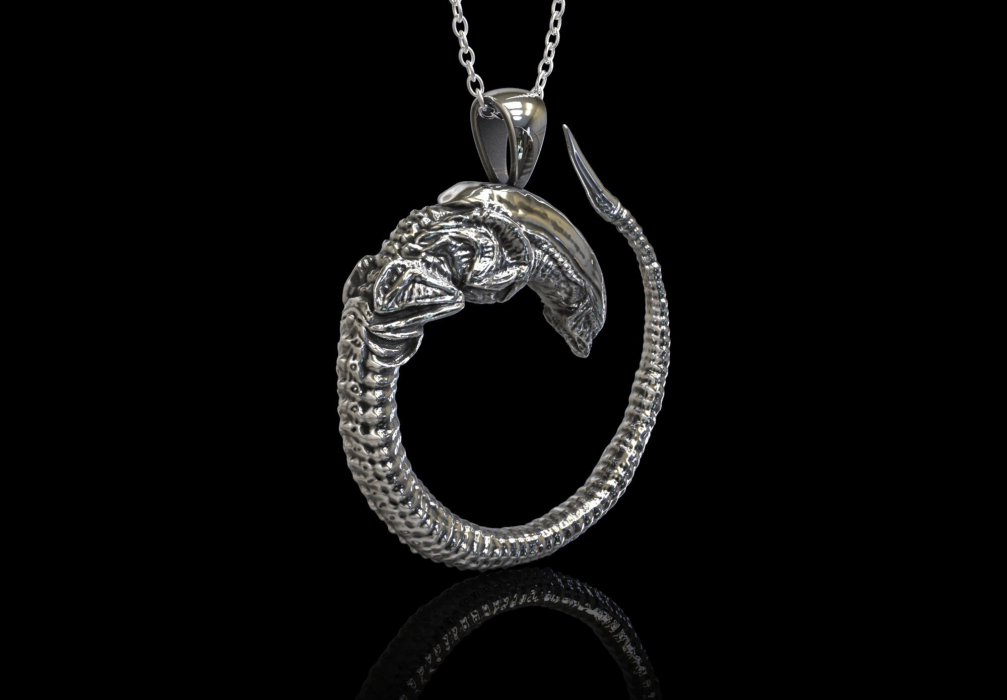 Sterling Silver Alien Dog Chestburster Pendant, H.R. Giger Inspired ...