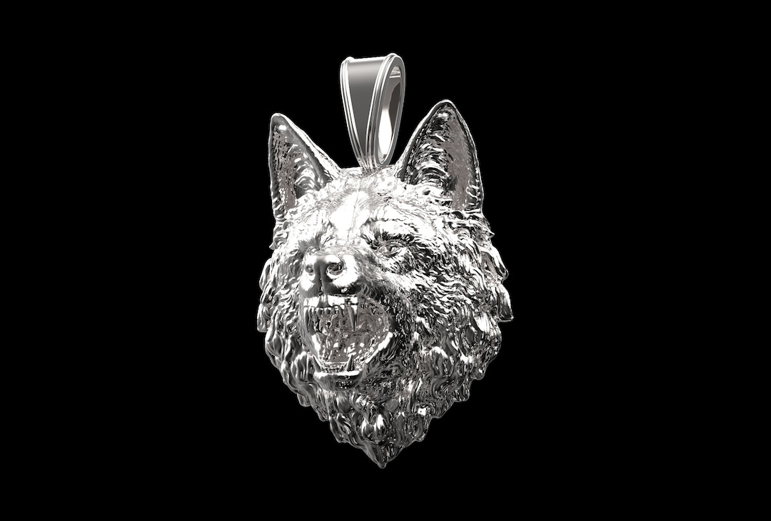 High-gloss Sterling Silver Angry Wolf Pendant, Roaring Wolf Pendant for ...