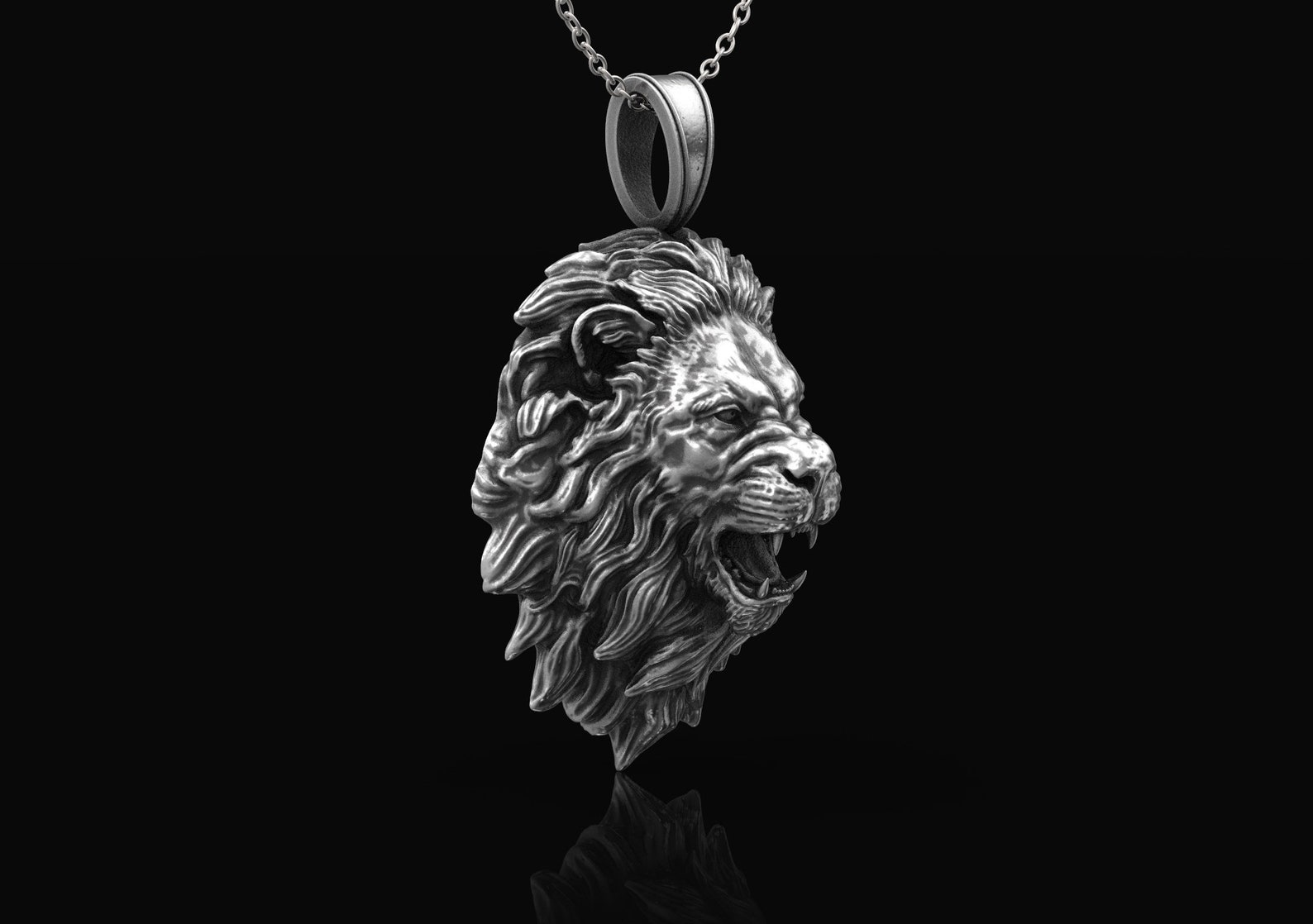 Sterling Silver Lion Men Pendant Necklace Angry Lionroaring | Etsy