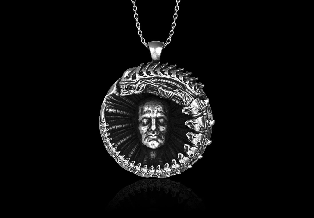 Sterling Silver Alien Xenomorph Prometheus Pendant Necklace, H.R. Giger ...