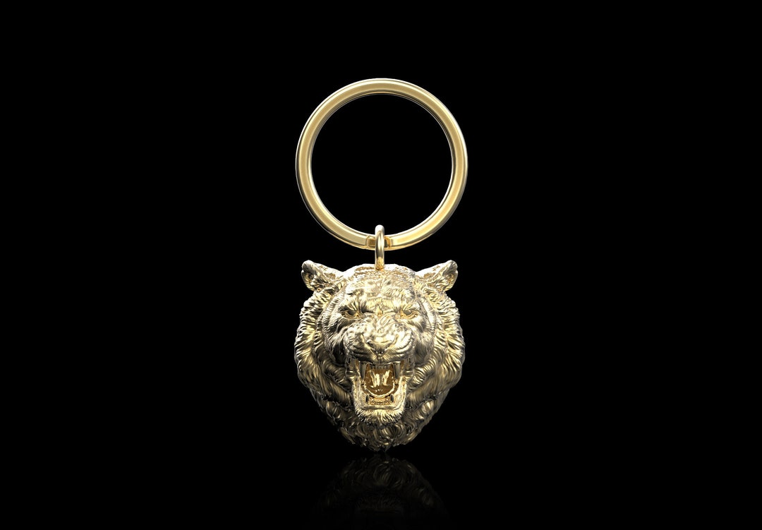 Bronze Roaring Tiger Keychain, Tiger Keyring, Tiger Key Chain, Animal ...