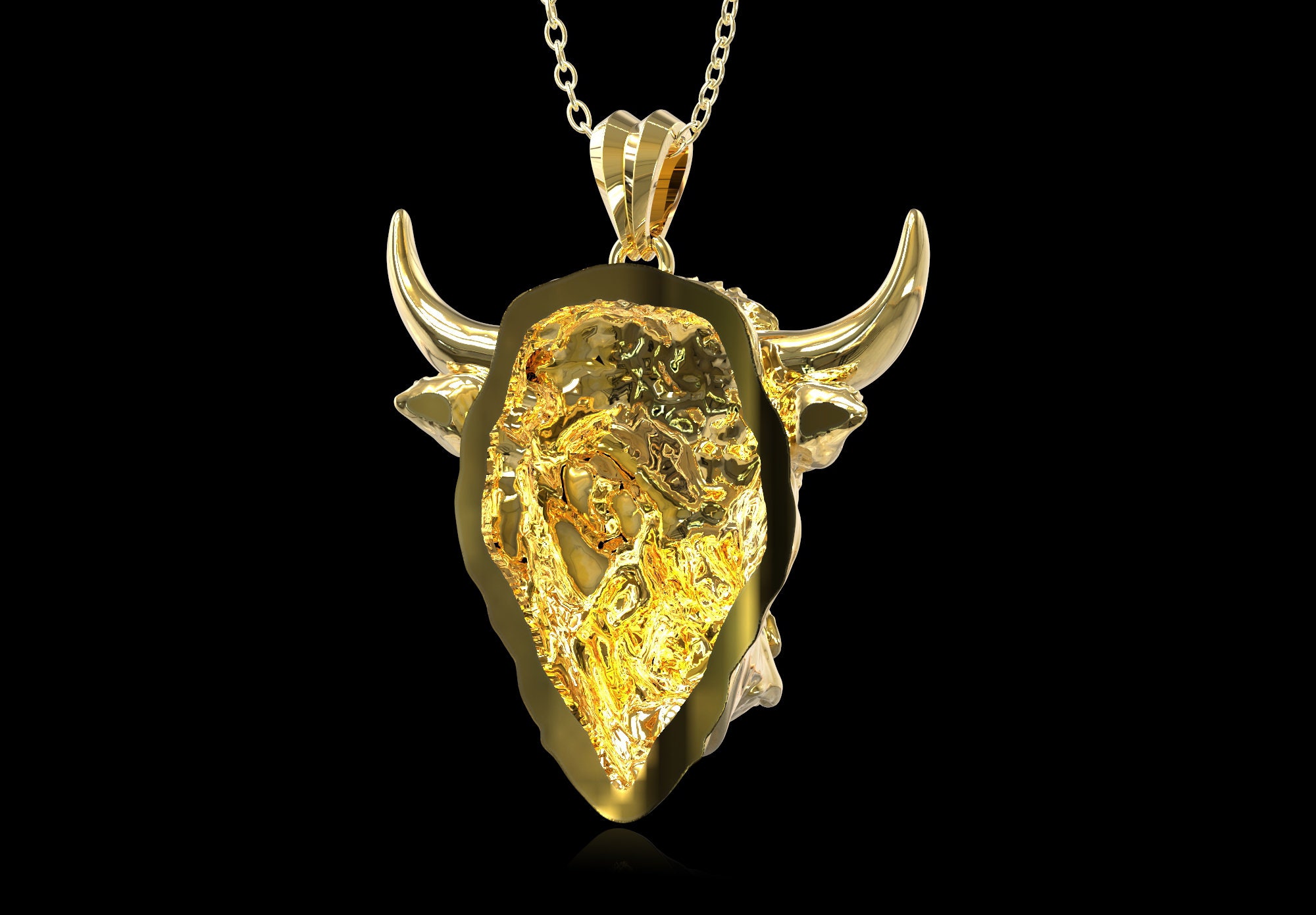 18K Gold Plated Bull Head Pendant, Angry Bull Necklace, Men Bull ...
