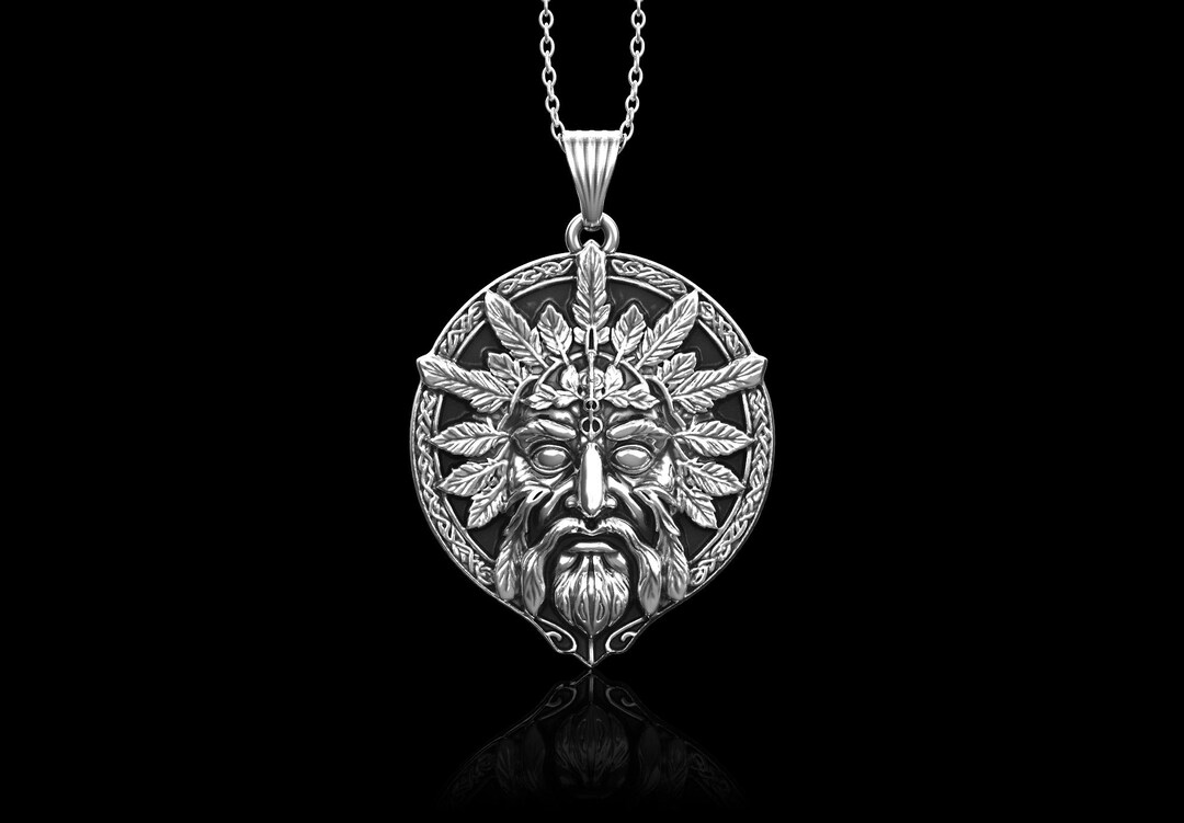 Sterling Silver Green Man Pendant, Celtic Leaf Man Necklace, Gift for ...