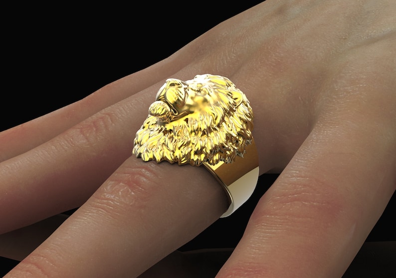 18K Gold Plated Lion Ring, Lion King Ring, Calm Lion Head Ring, Mens ...