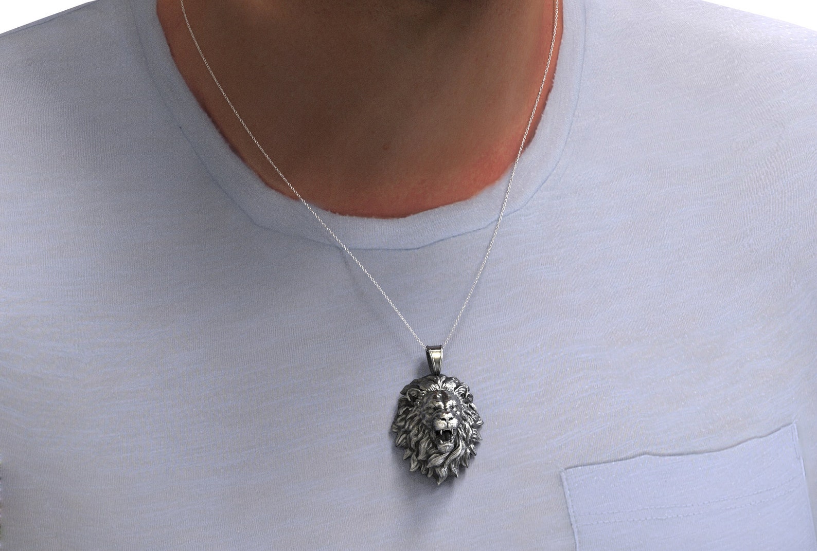 Sterling Silver Lion Men Pendant Necklace Angry Lionroaring | Etsy