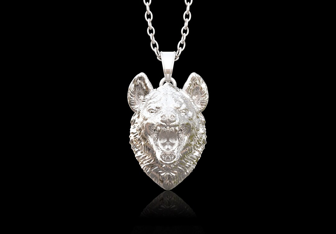 High-gloss Silver Angry Hyena Pendant, Beast Gothic Necklace, Handmade ...