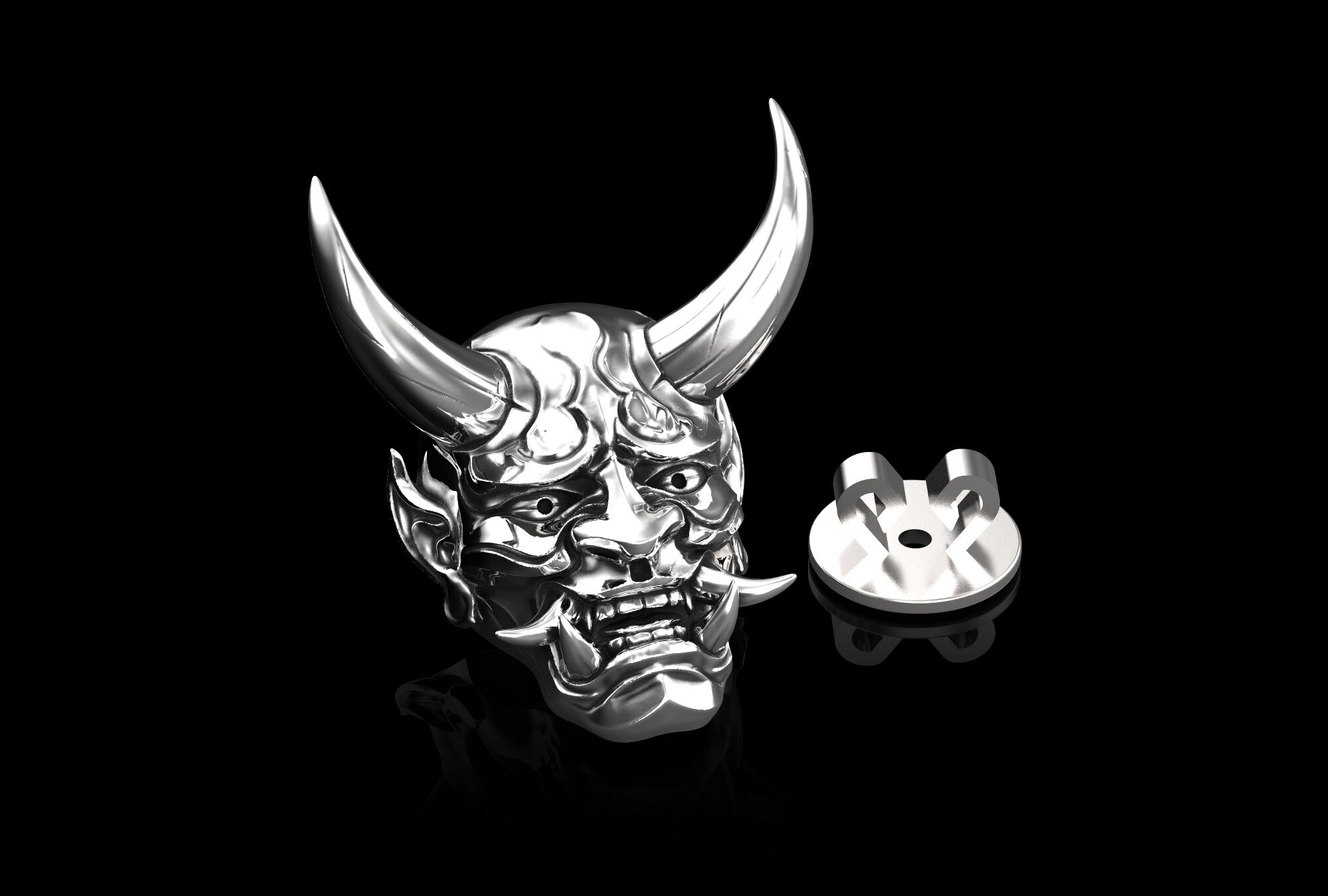 Sterling Silver Japanes Hannya Mask Lapel Pin, Brooch for Suit Hanny ...