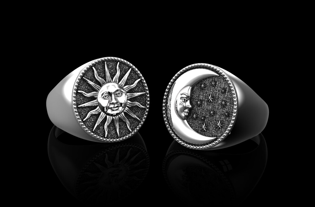 Stering Silver Sun & Moon Couples Rings, Day and Night Sky Ring ...