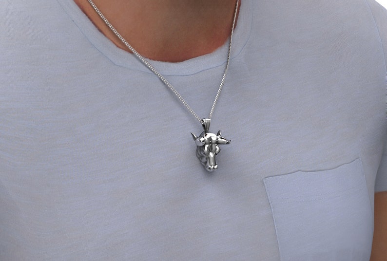Sterling Silver Angry Bull Pendant Necklace, Men Bull Necklace, Mens ...