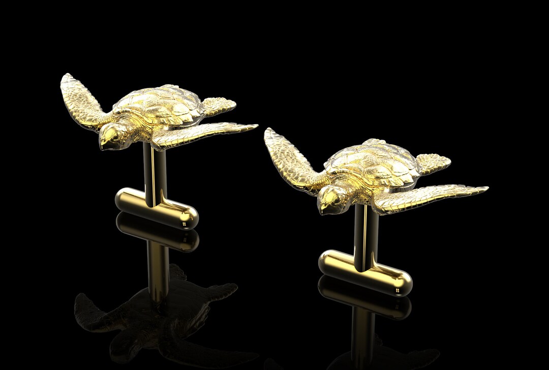 18K Yellow Gold Plated Sea Turtle Cufflinks, Sealife Cufflinks, Sea ...
