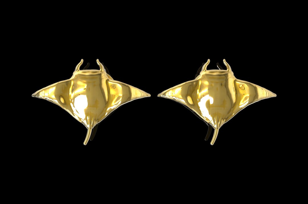 Yellow Gold Plated Manta Ray Cufflinks, Groom Wedding Gift, Best Ocean ...