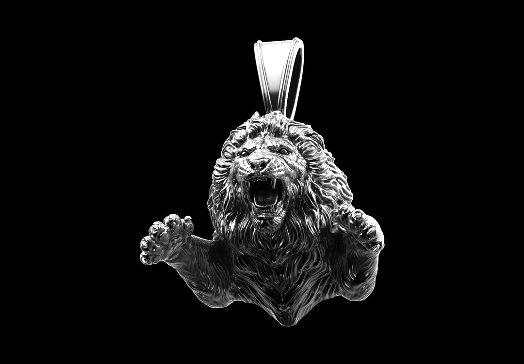Antique Sterling Silver Leaping Lion Pendant, Lion Hunting Prey ...