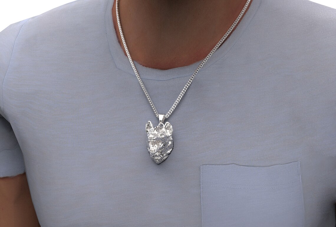 High-gloss Silver Angry Hyena Pendant, Beast Gothic Necklace, Handmade ...