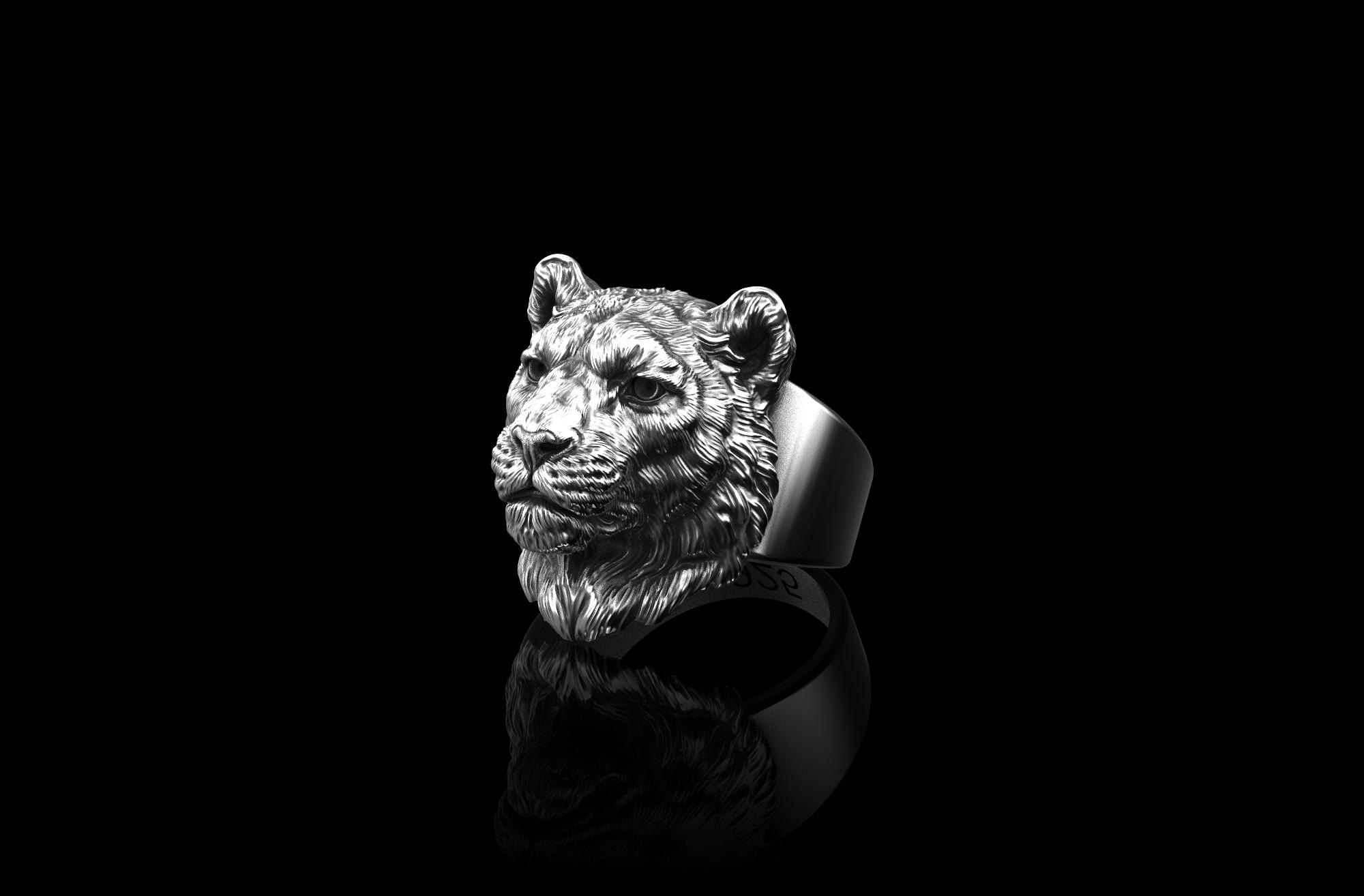 Antique Sterling Silver Snow Leopard Ring, Ghost Cat Ring, Animal ...