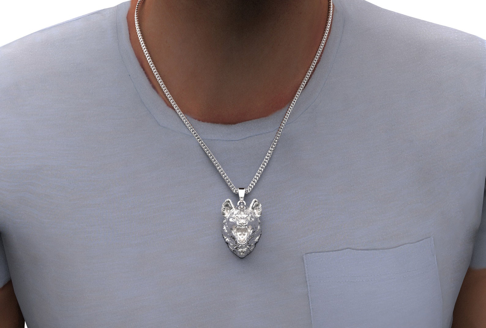 High-gloss Silver Angry Hyena Pendant, Beast Gothic Necklace, Handmade ...