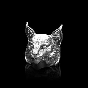 Sterling Silver Bobcat Head Ring, Animal Ring for Man, Bobcat Jewelry ...