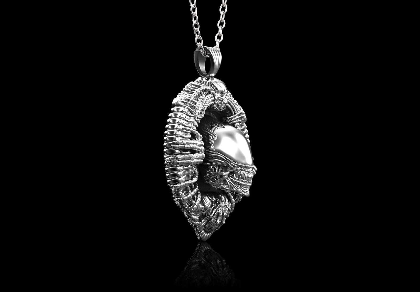 Sterling Silver Alien Xenomorph Necklace Pendant, Xenomorph Silver ...