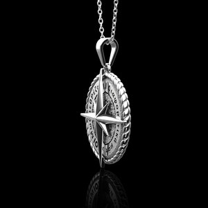 Sterling Silver Compass Mens Pendant Necklace, Engraved Compass ...