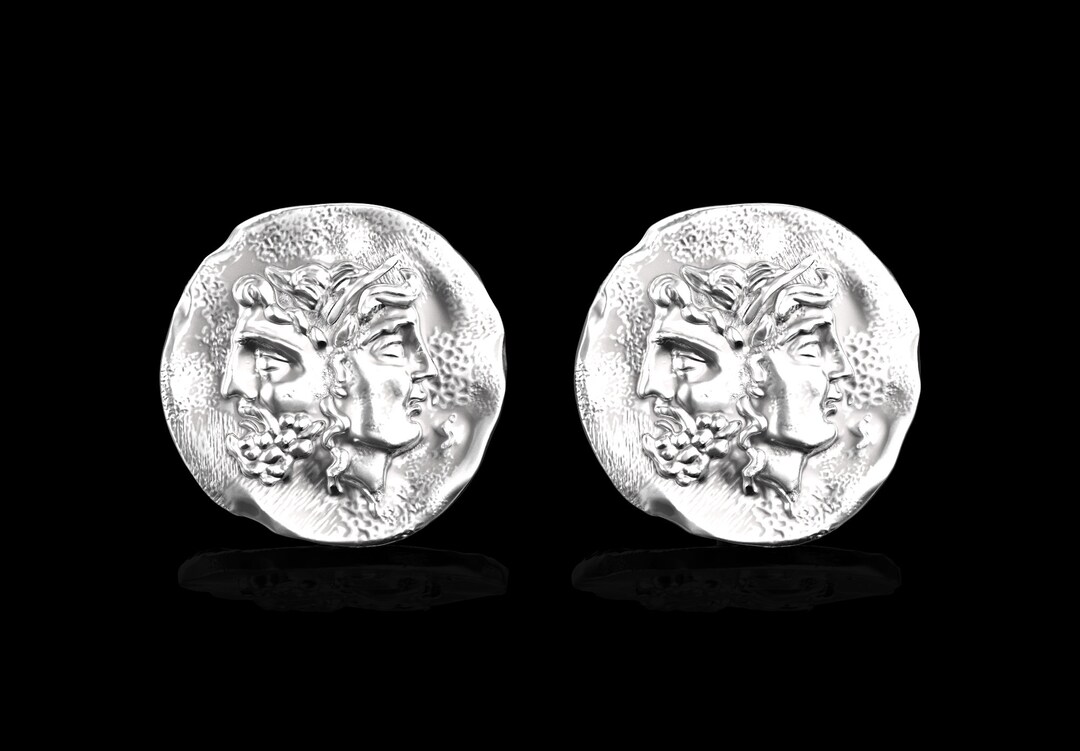 Silver Ancient Coin Cufflinks, Old Coin Cufflinks,greek Janus Coin ...