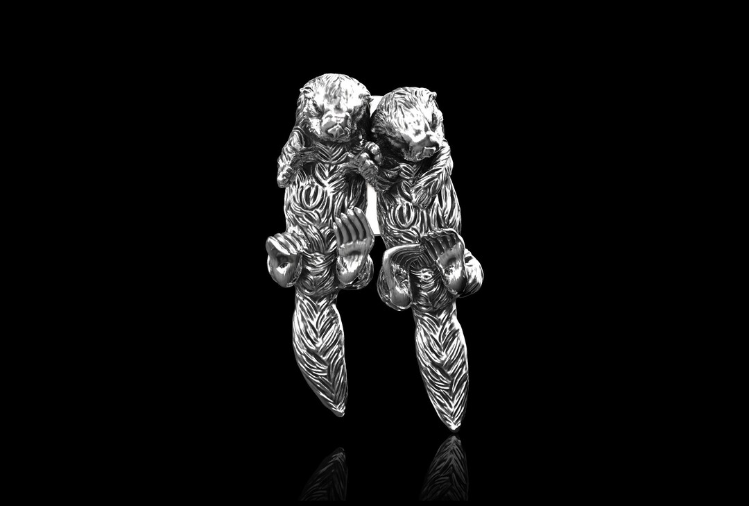 Sterling Silver Otters Lapel Pin, Sea Otter Brooch, Cute Pair of Otters ...