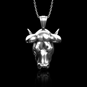Sterling Silver Angry Bull Pendant Necklace, Men Bull Necklace, Mens ...
