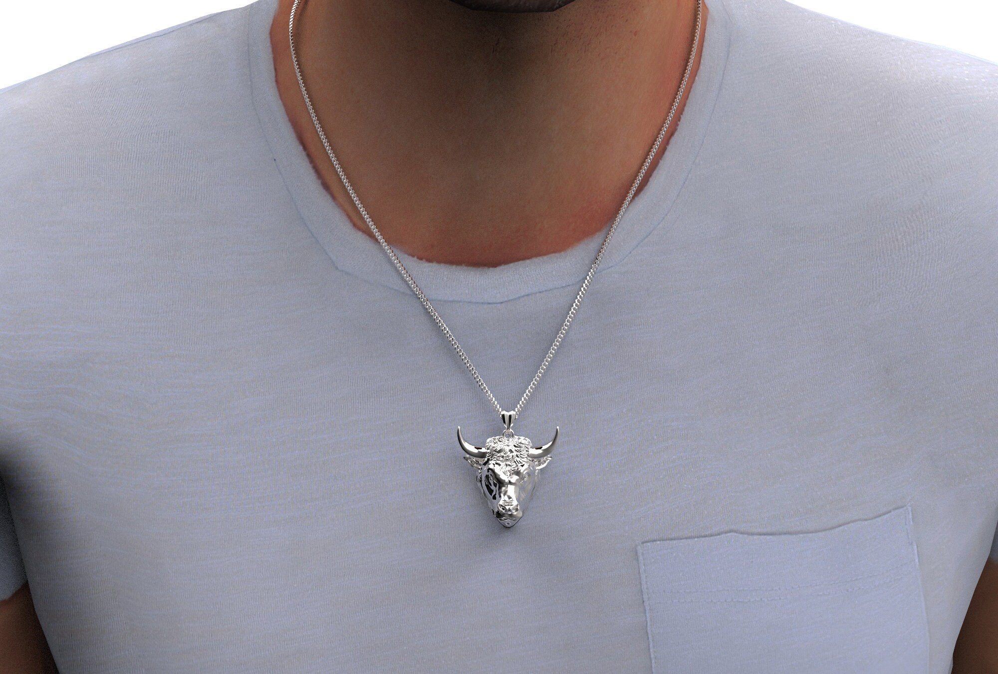 High-gloss Sterling Silverbull Head Pendant, Angry Bull Necklace ...