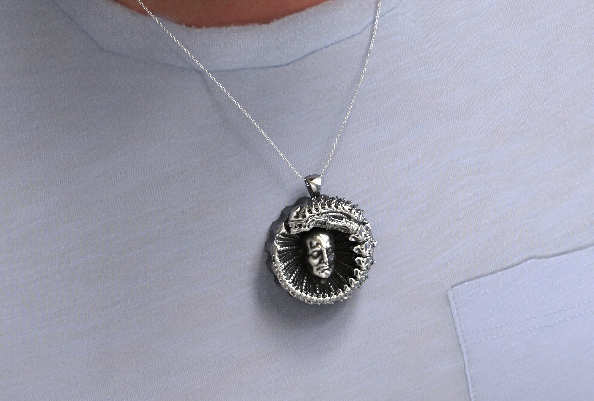 Sterling Silver Alien Xenomorph Prometheus Pendant Necklace - Etsy