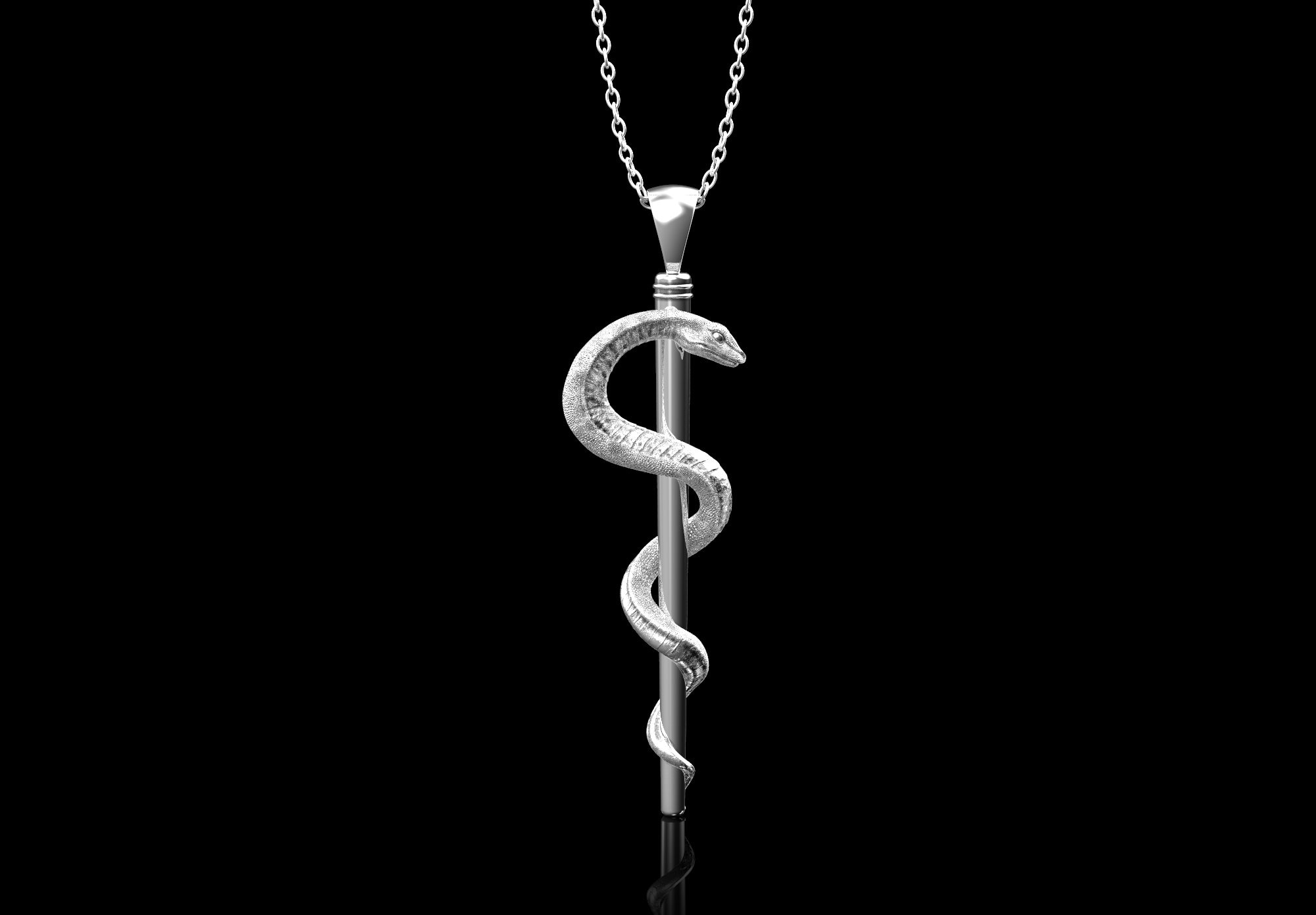 Sterling Silver Rod of Asclepius Pendant Statue of Medical - Etsy