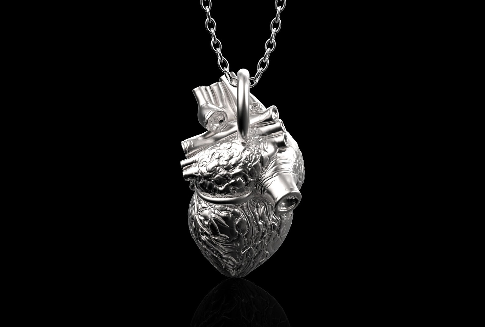 Steling Silver Human Heart Solid Pendant Necklace, Anatomical Heart ...
