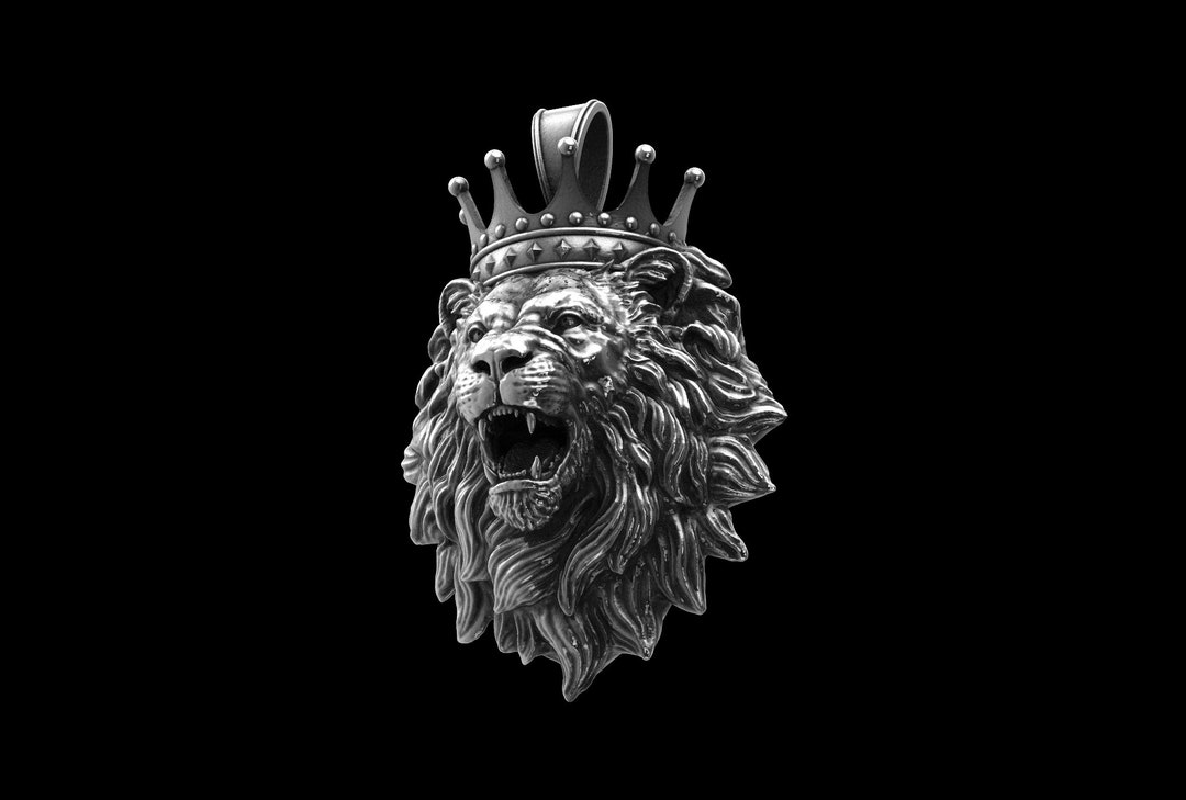 Sterling Silver Lion Pendant With Crown, Crown Wearing Lion Pendant ...