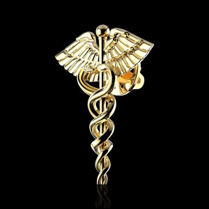 Yellow Gold Plated Caduceus Lapel Pin, Pharmacy Brooch, Gift for Doctor ...