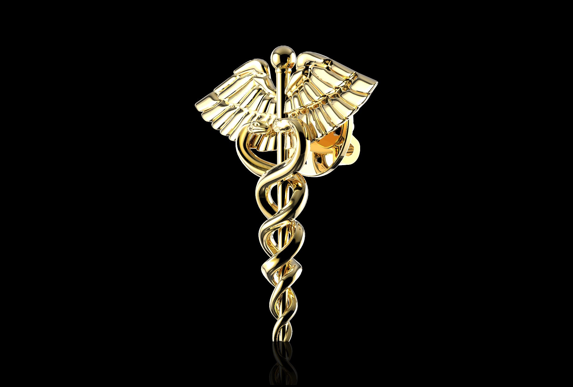 Yellow Gold Plated Caduceus Lapel Pin, Pharmacy Brooch, Gift for Doctor ...
