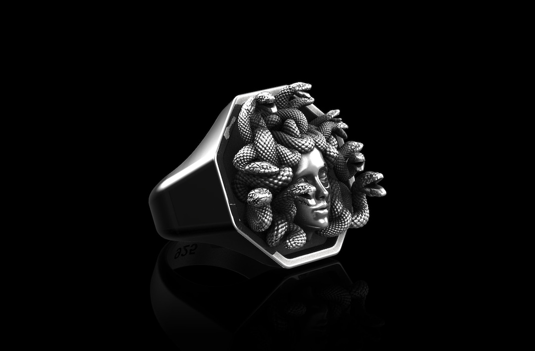Antique Stering Silver Medusa Rings, Men Medusa Ring, Ancient Greek Mythology Ring, Gorgon ...