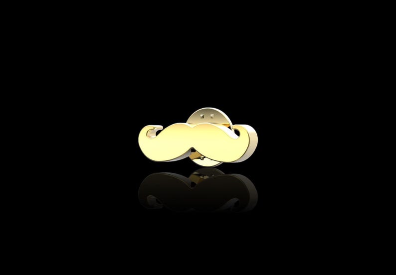 18K Gold Plate Moustache Lapel Pin, Movember Mustache Brooch, Bearded ...