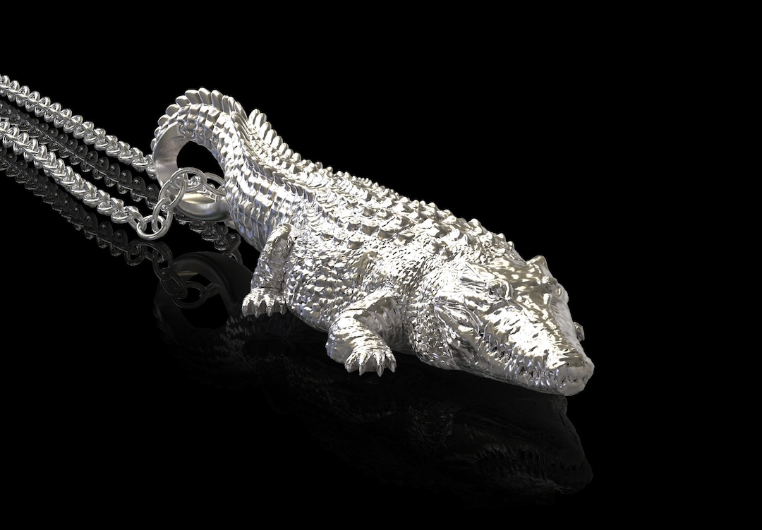 High-gloss Sterling Silver Alligator Pendant, Alligator Necklace ...