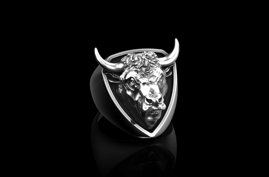 Sterling Silver Bull Head Ring for Men's, Taurus Bull Animal Ring ...