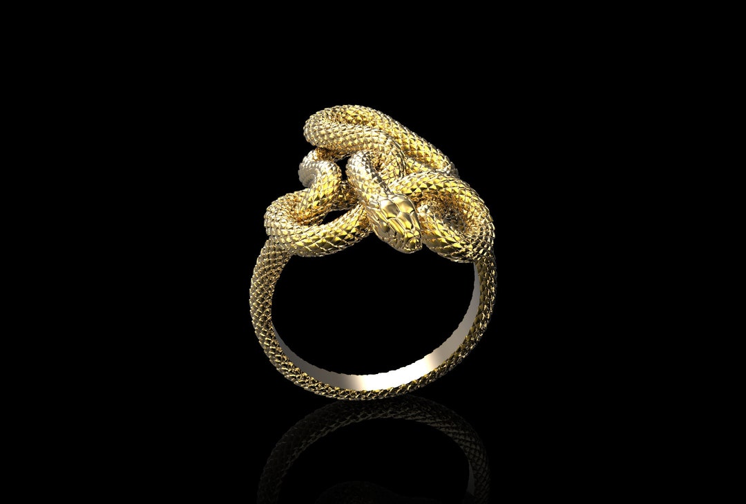 18K Yellow Gold Plated Snake Ring, Ancient Mythological Symbols Snake ...