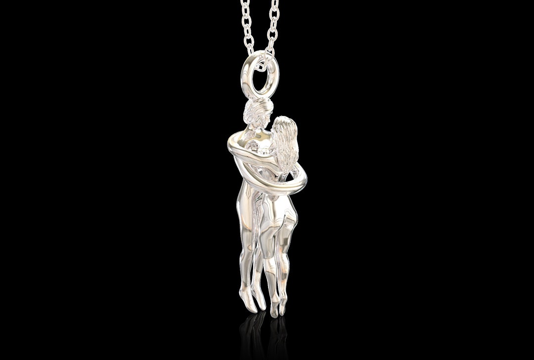 Sterling Silver Couple Lovers Hug Pendant Trendy Necklace for Women Men ...