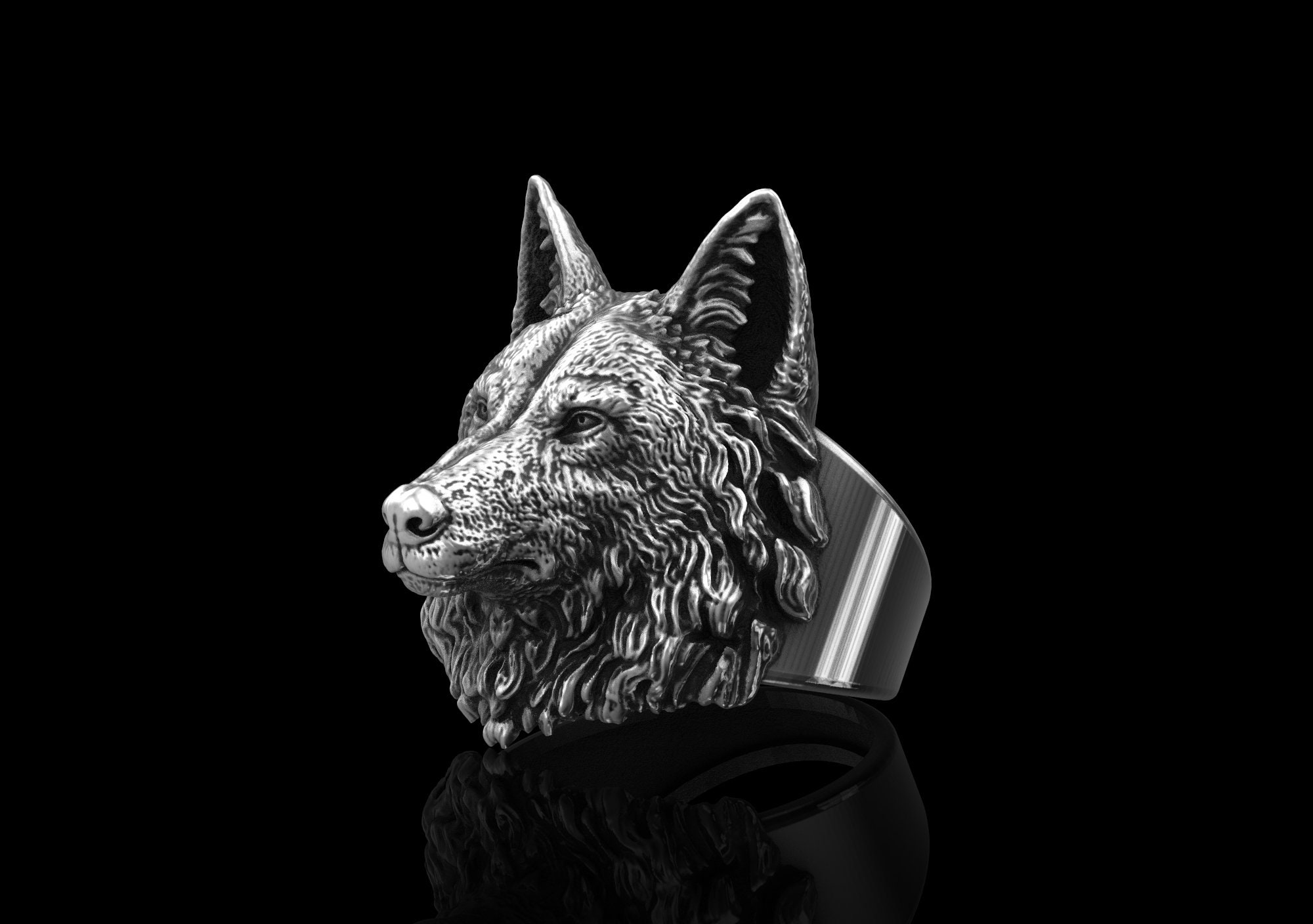 Silver Men Wolf Ring Wolf Sterling Silver Men's Signet - Etsy